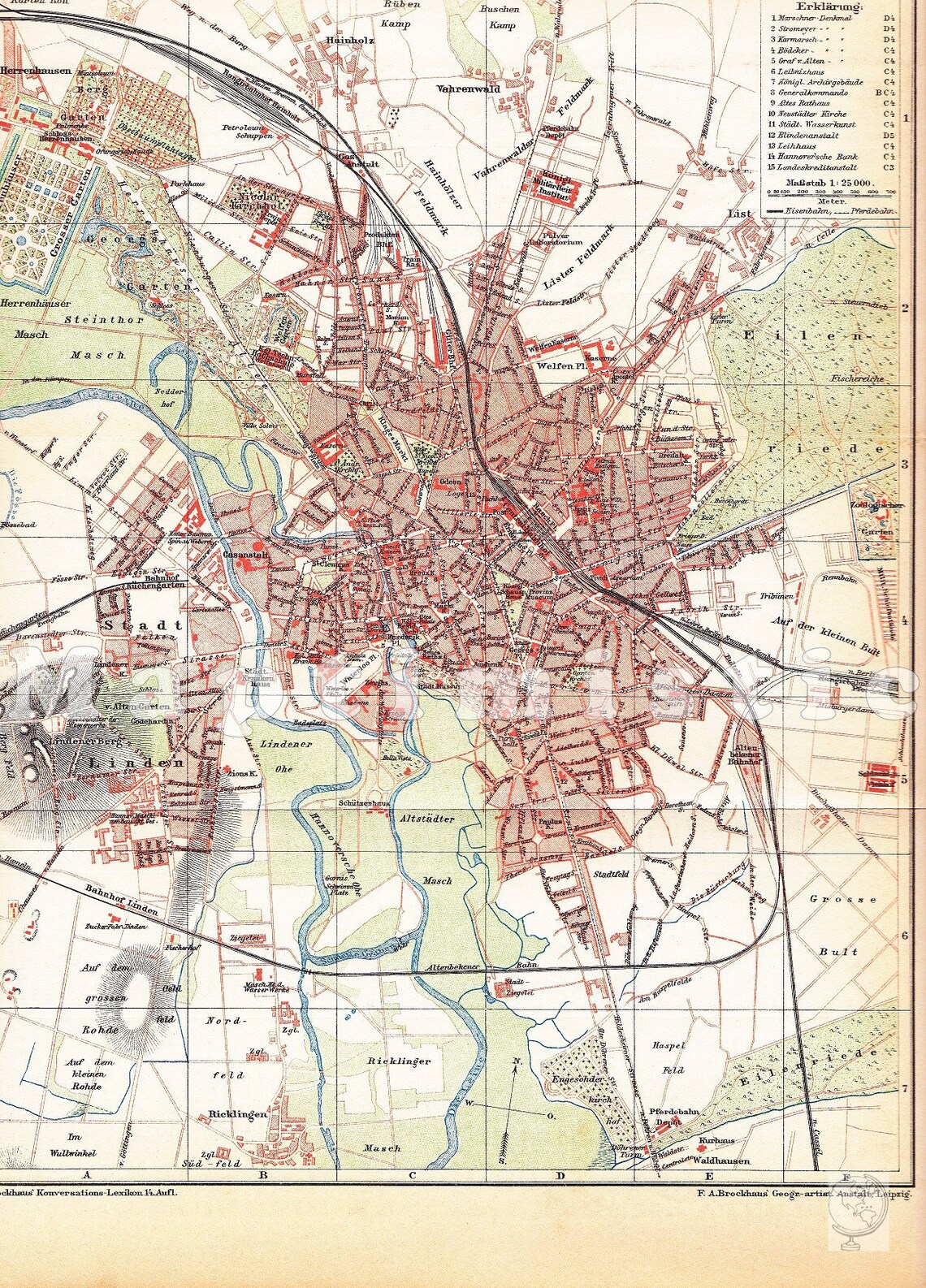 1893 City Map of Hanover or Hannover Lower Saxony Prussia at | Etsy