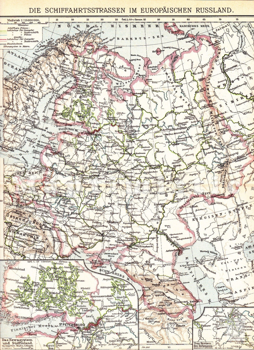 1905 SHIPPING Routes in the RUSSIAN EMPIRE- European Part at the End of ...