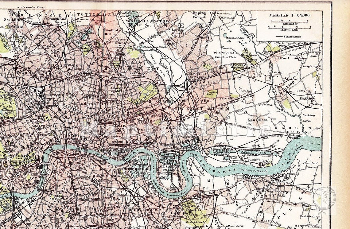 1895 City of London With the River Thames West End, Fulham, the City ...