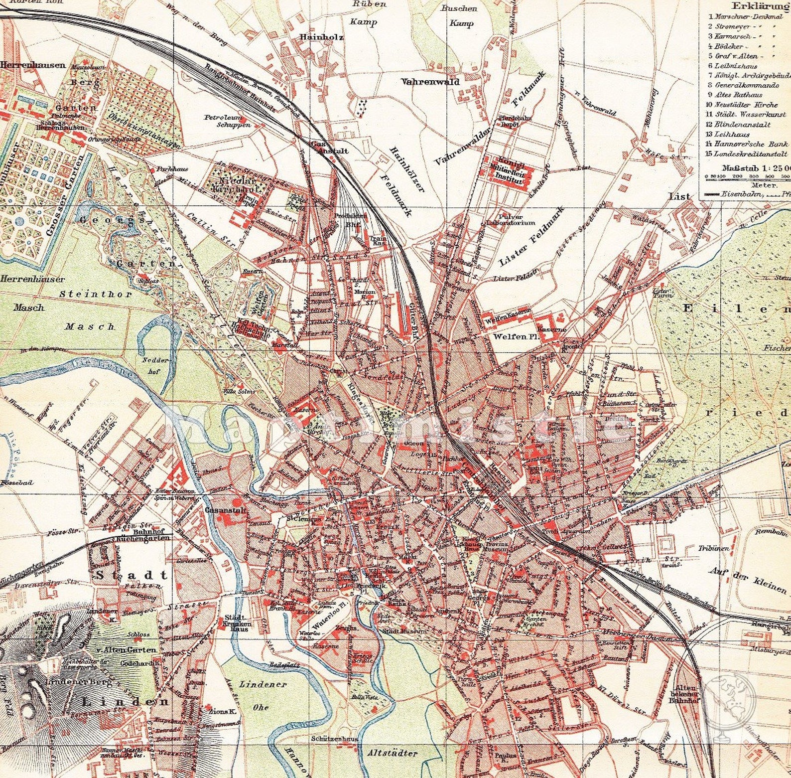 1893 City Map of Hanover or Hannover Lower Saxony Prussia at | Etsy