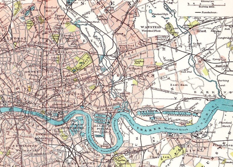 1898 London & the Thames With the Suburbs Around 1898, Middlesex ...
