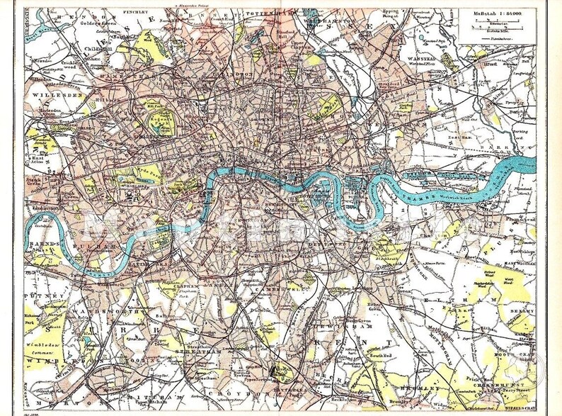 1898 London & the Thames With the Suburbs Around 1898, Middlesex ...