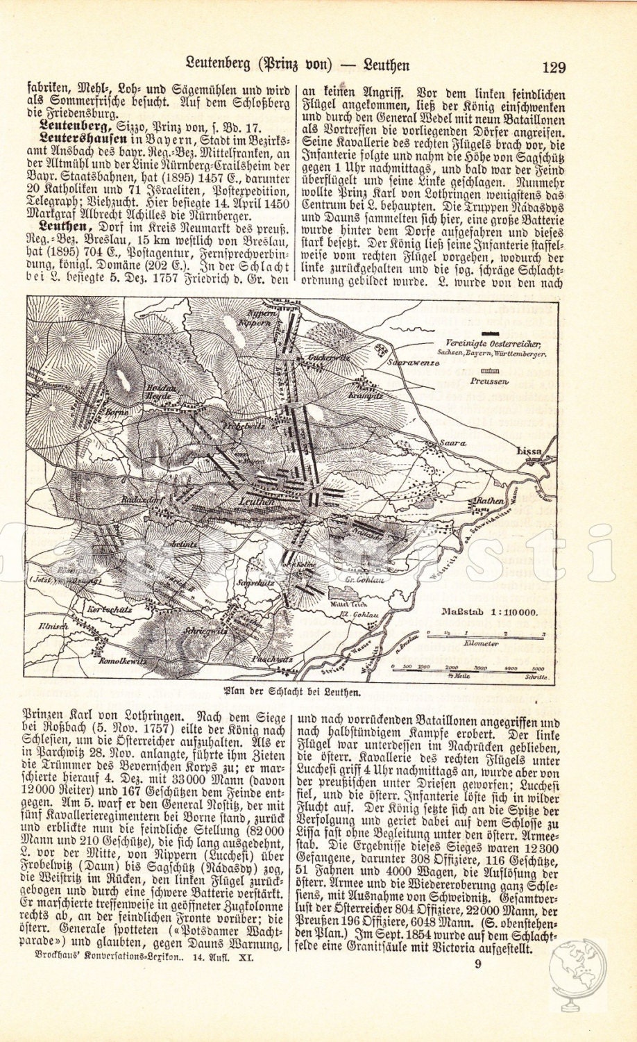 1898 Battle of Leuthen or Lissa at Silesia Prussia on 5 | Etsy