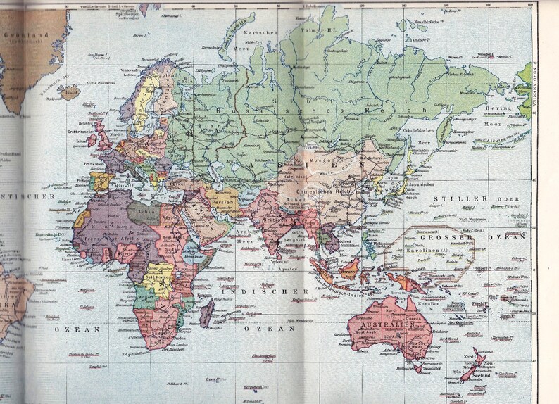 1927 WORLD CHART - Mercator Projection of the Earth, Political Map of ...