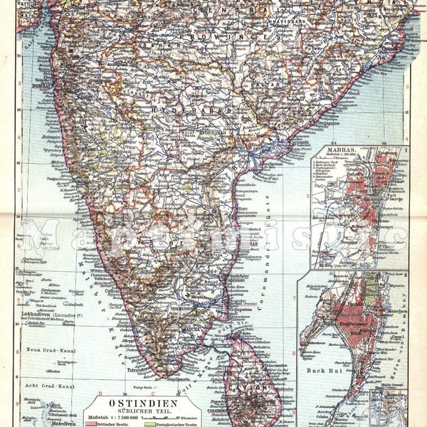 Antique Map of Indian Subcontinent - Etsy