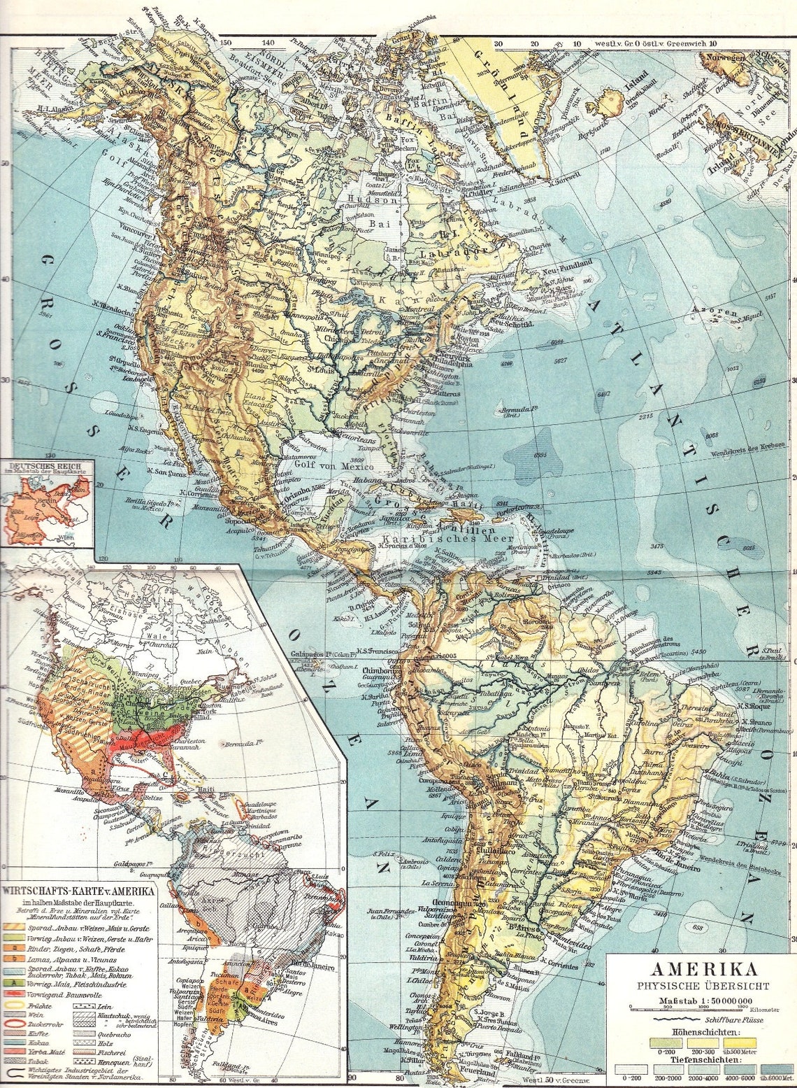 1924 North and South America Geographical Map of the | Etsy