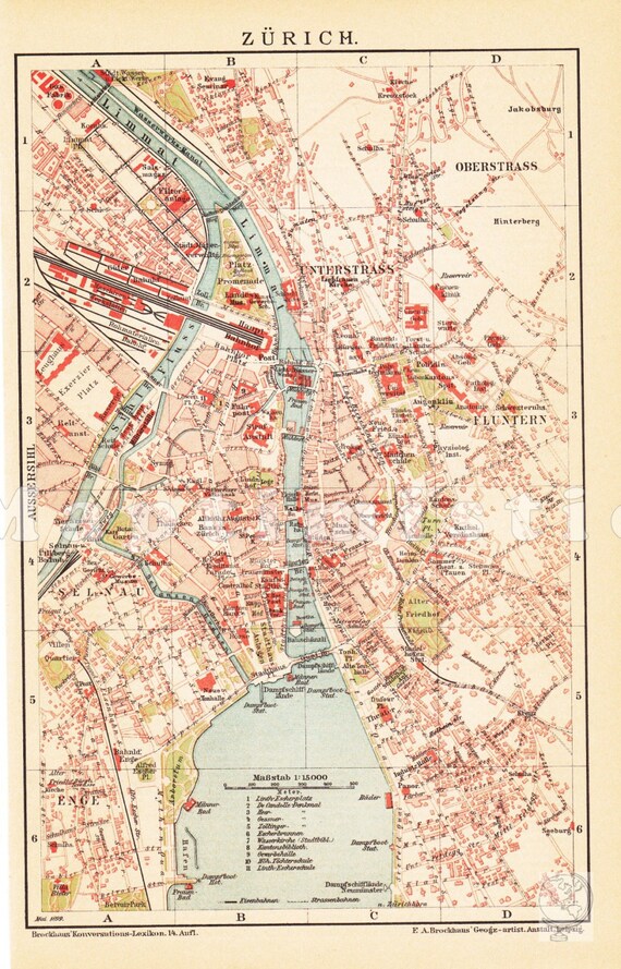 Lithographs 1911 Lake Zurich Switzerland Antique Map Prints etna.com.pe