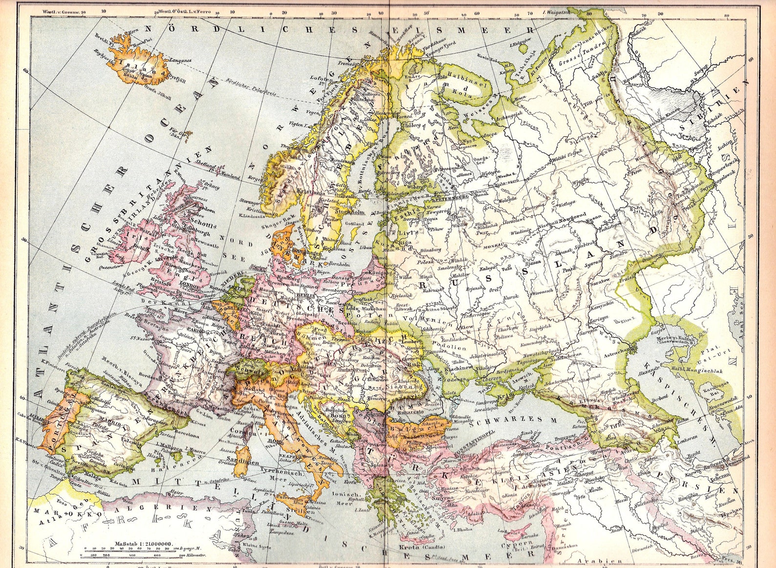 1898 EUROPE STATES and COUNTRIES Political Map of Europe Around 1898 ...