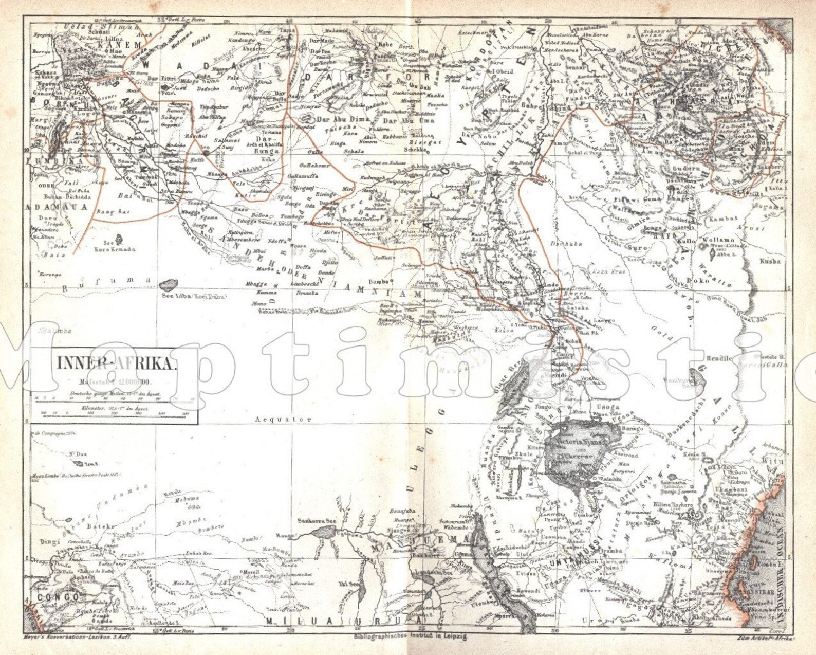 1876 Africa - Central Region: Abyssinia, Darfur, Egypt, Lake Victoria ...