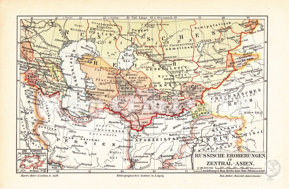 1904 Territories of the RUSSIAN CONQUEST in Central ASIA in the 19th ...