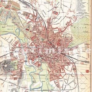 1893 City Map of Hanover or Hannover, Lower Saxony, Prussia at the End ...
