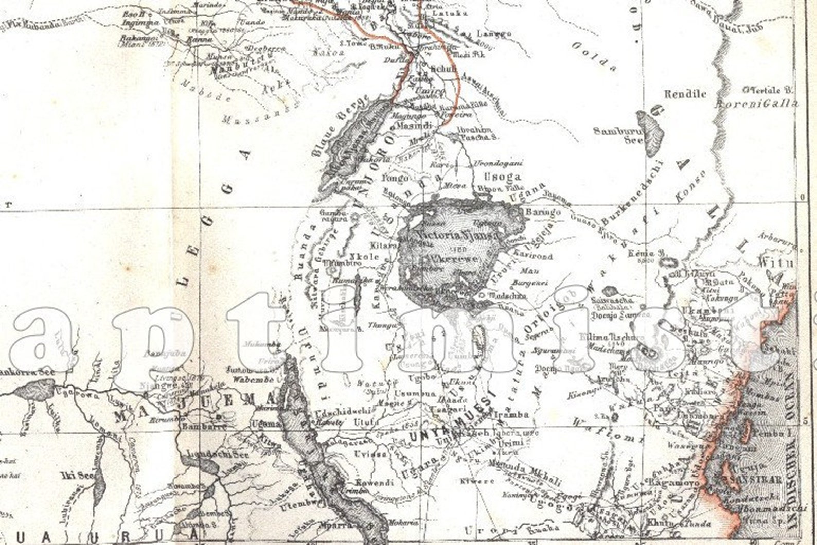 1876 Africa - Central Region: Abyssinia, Darfur, Egypt, Lake Victoria ...