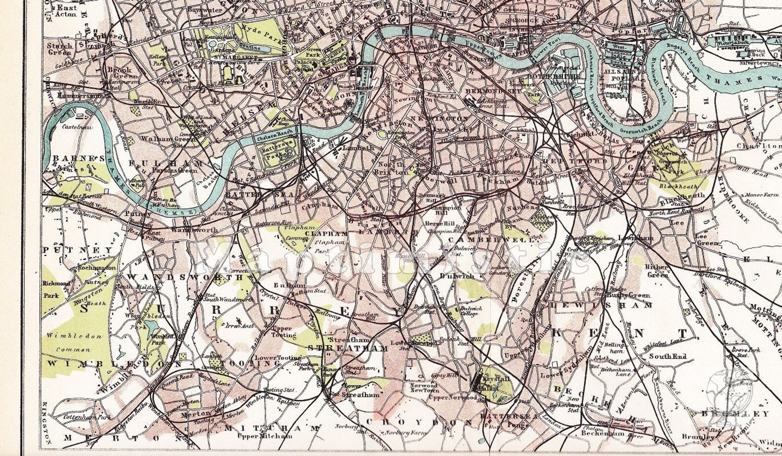 1895 City of London With the River Thames West End, Fulham, the City ...