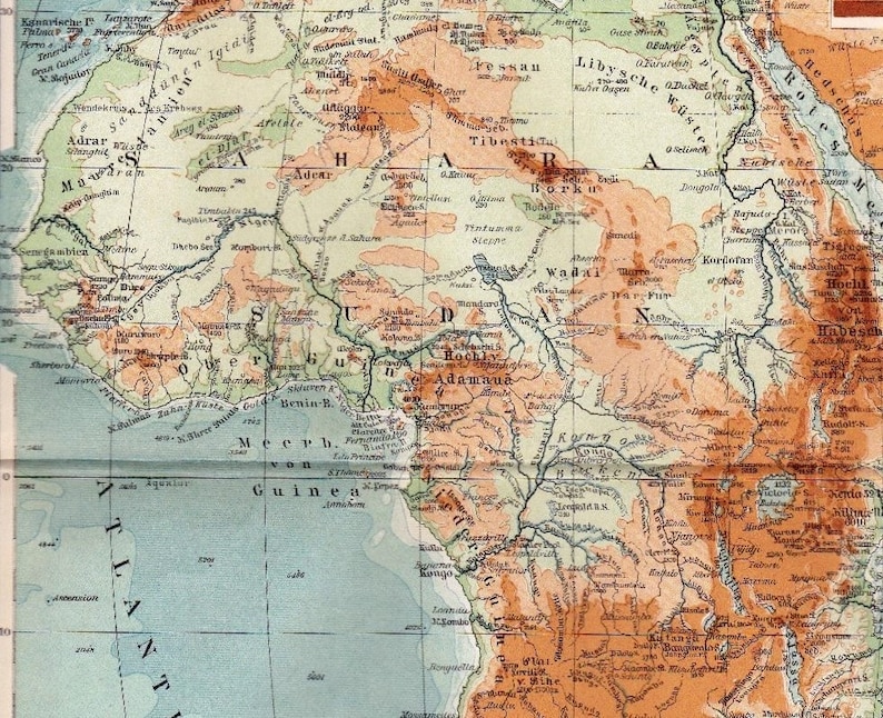 1924 Geographical Map of Africa in the 20th Century, River Networks ...