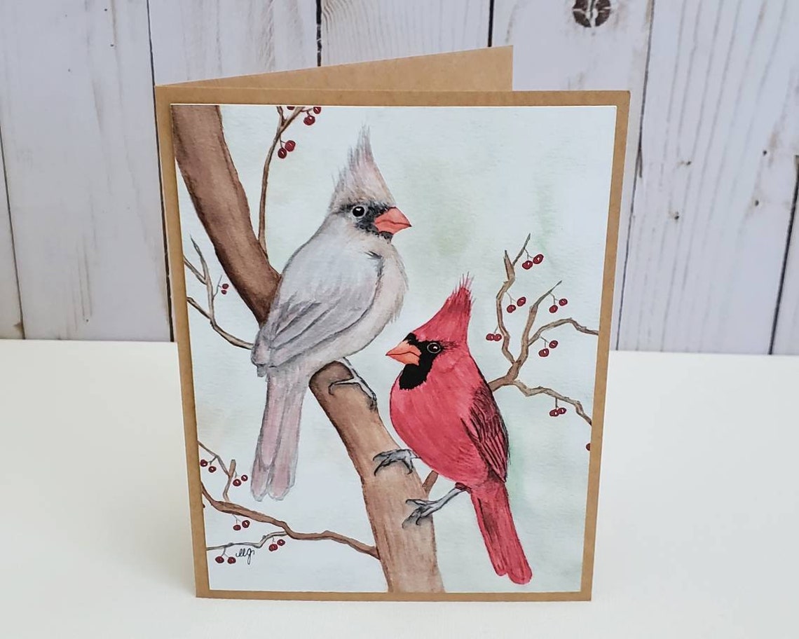 Cardinal Greeting Cards Cardinal Art Cardinal Watercolor | Etsy