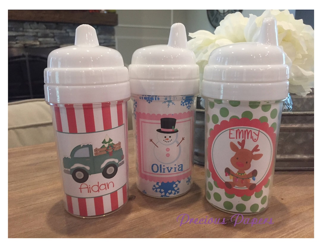 Personalized Kids Christmas Sippy Cup - Reindeer Rudolph Snowman Sippy ...