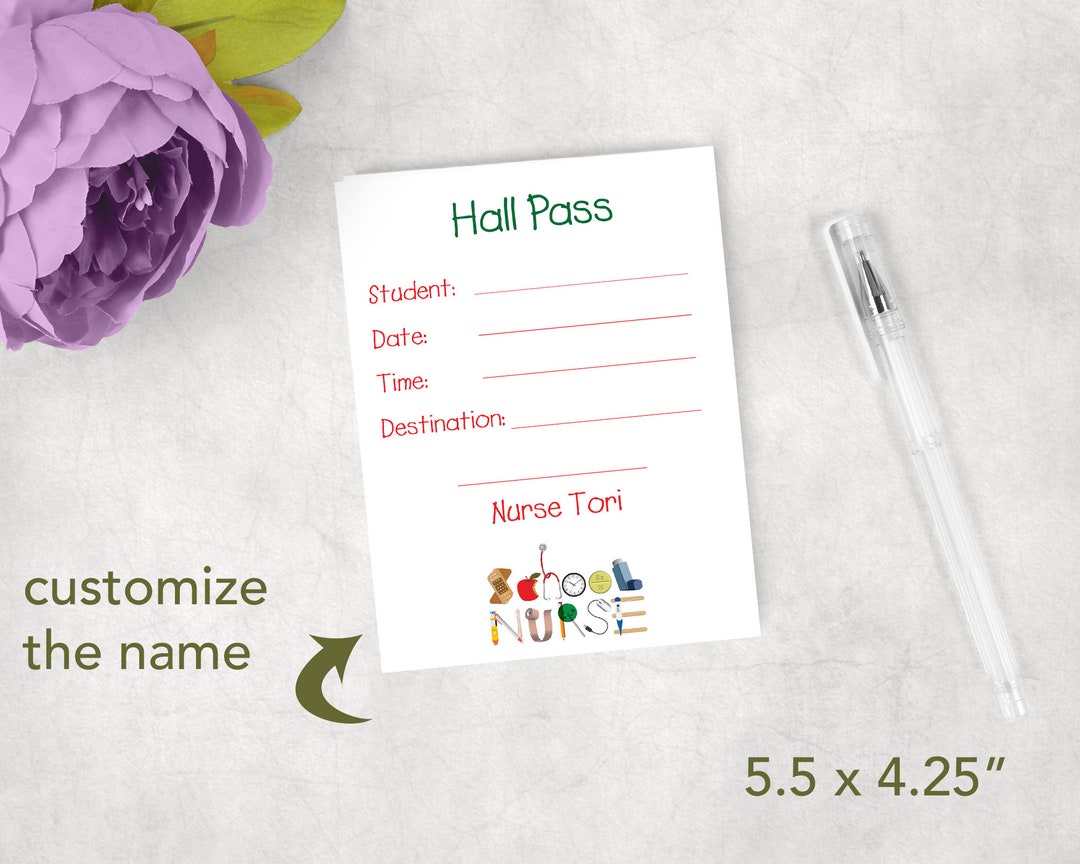 Personalized School Nurse Hall Pass Notepad, Custom School Nurse Hall ...