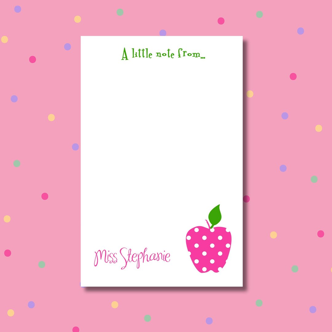 Personalized Hot Pink Apple Teacher Notepads, Custom Teacher Notepad ...