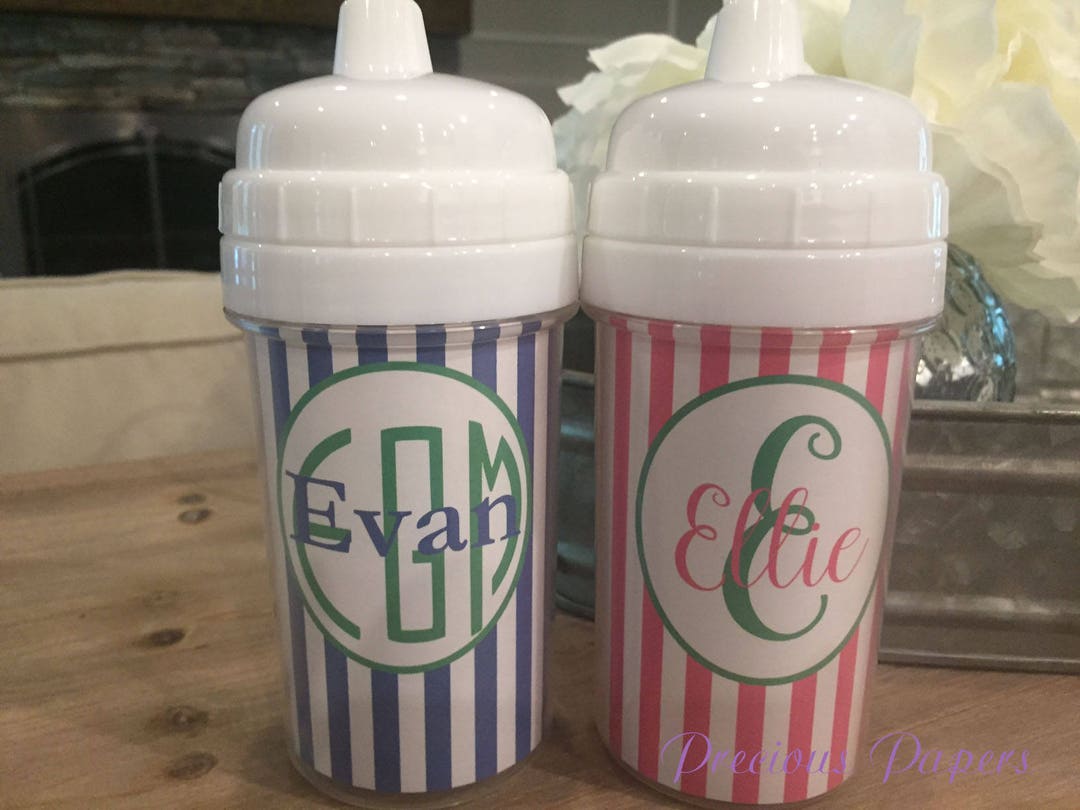 Mongrammed Striped Pink or Blue Sippy Cup - Kids Personalized Sippy ...