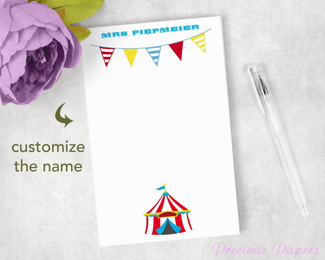 Personalized Circus Theme Note Pads Personalized Teacher Gift - Etsy