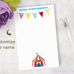 Personalized Circus Theme Note Pads Personalized Teacher Gift - Etsy