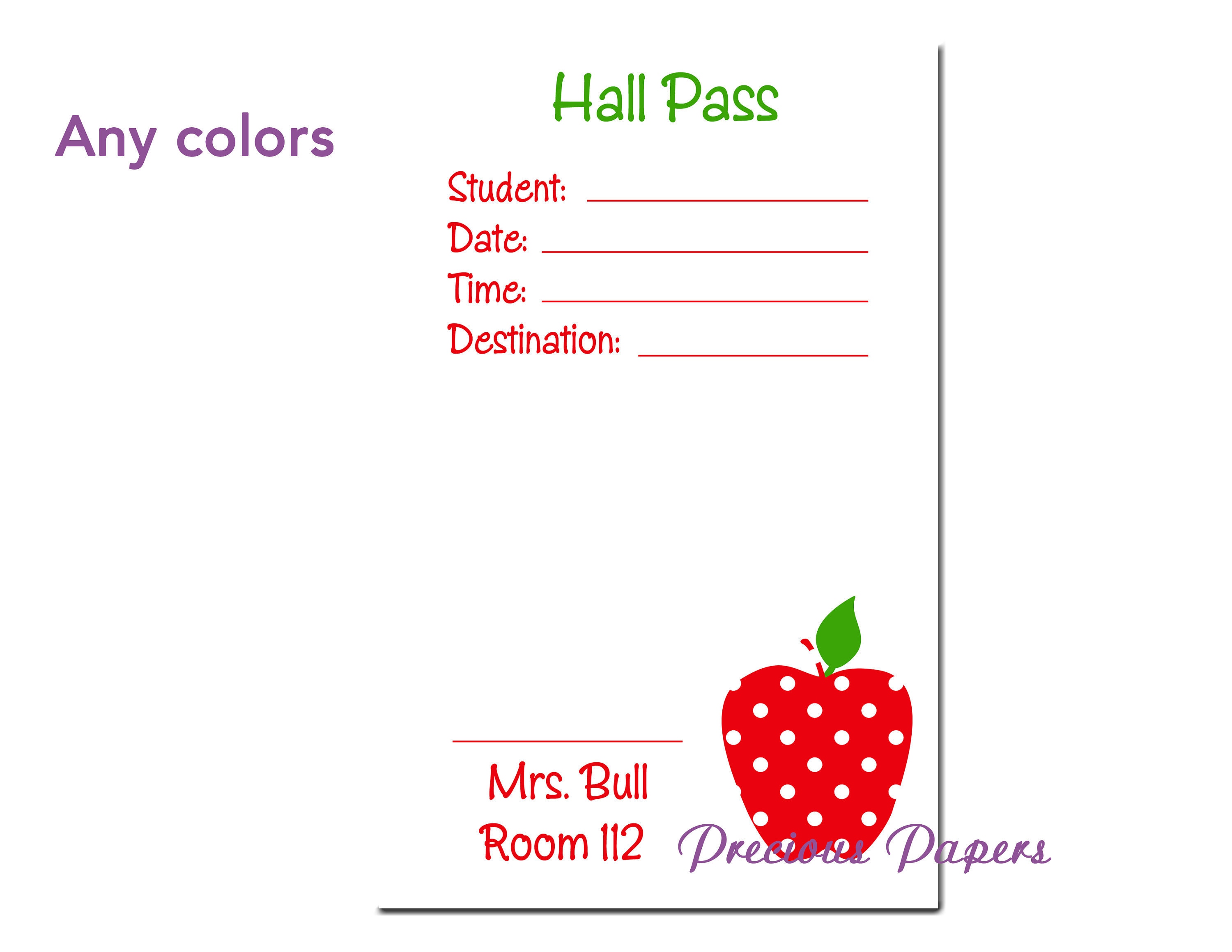 Personalized Teacher's Hall Pass Notepad, Custom Hall Pass Notes, Hall ...
