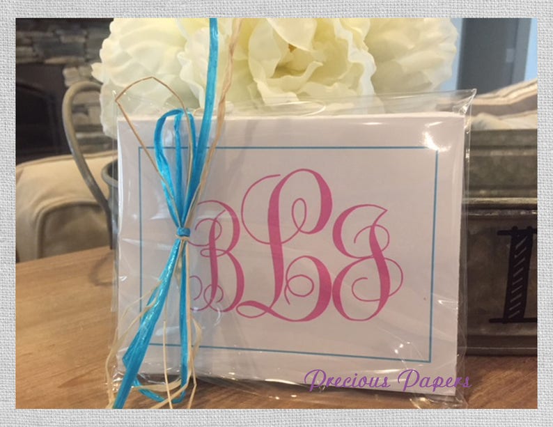 Fancy Script Monogrammed Notecards, Monogrammed Note Cards, Folded ...