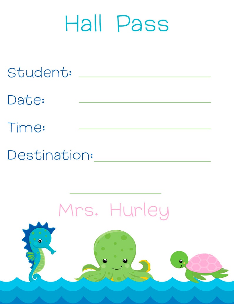 Personalized Ocean Sea Creature Teachers Hall Pass Notepad - Etsy