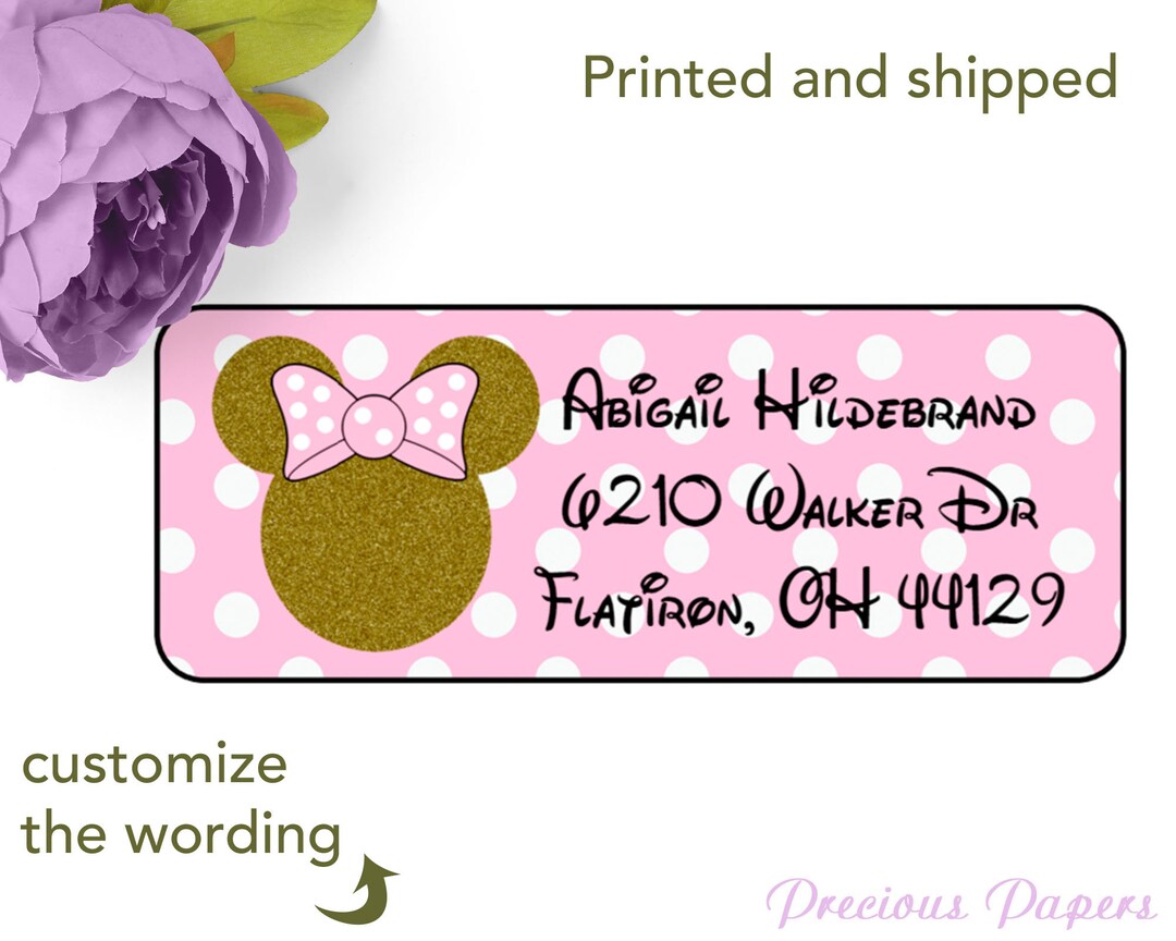 Personalized Mouse Return Address Labels Gold and Pink Mouse Stickers ...