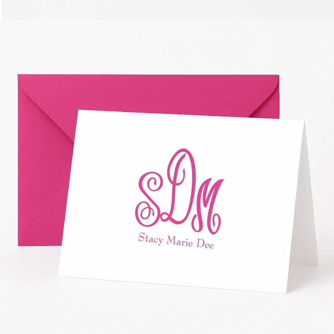 Fancy Script Monogrammed Note Cards FOLD OVER, Monogrammed Note Cards ...