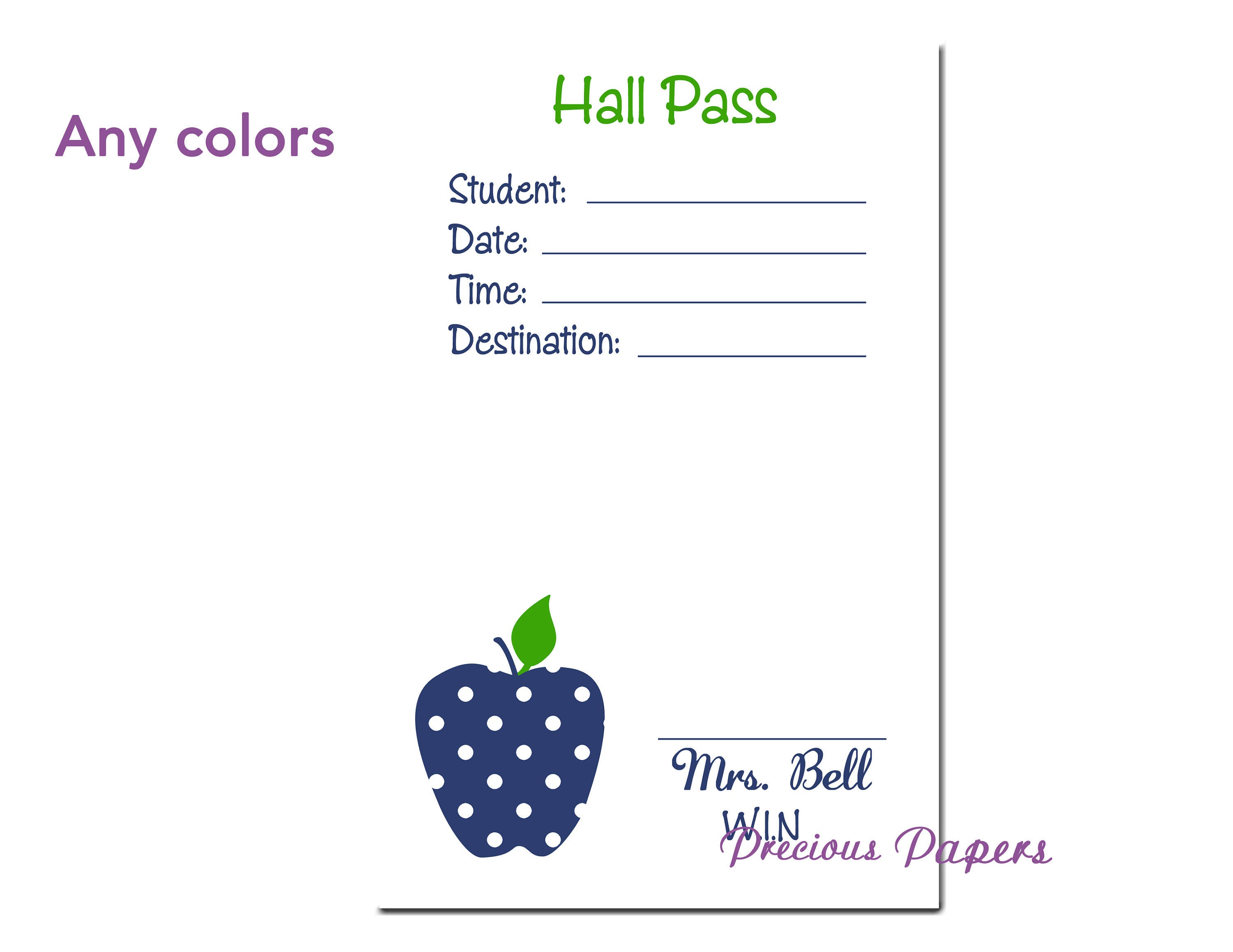 Personalized Teachers Hall Pass Notepad Hall Pass Notes Hall | Etsy