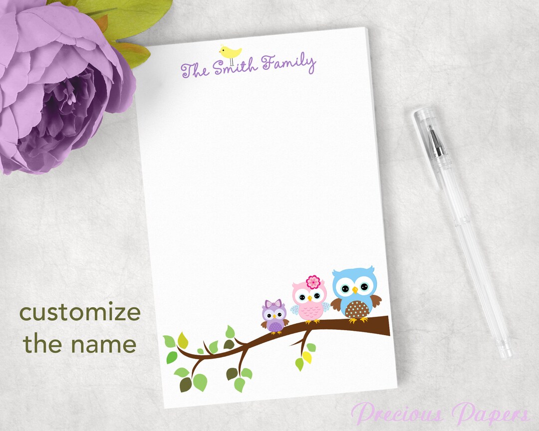 Personalized Owl Family Notepads, Personalized Owl Notepads, Custom Owl ...