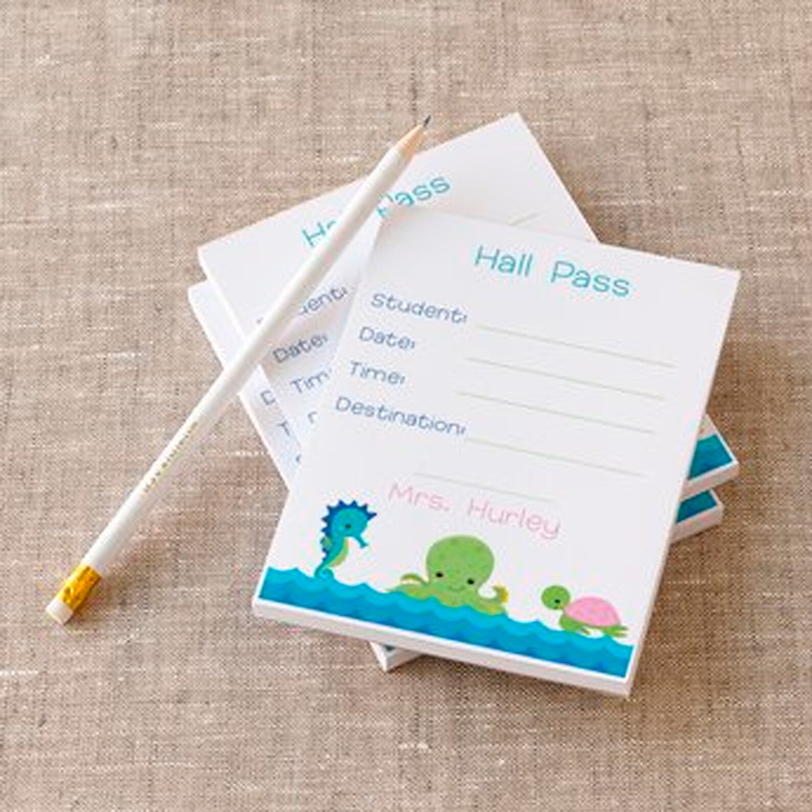 Personalized Ocean Sea Creature Teachers Hall Pass Notepad - Etsy