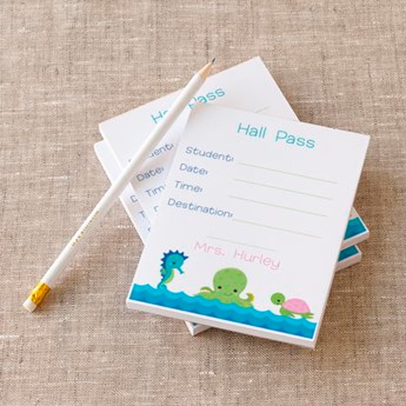 Personalized Ocean Sea Creature Teachers Hall Pass Notepad - Etsy