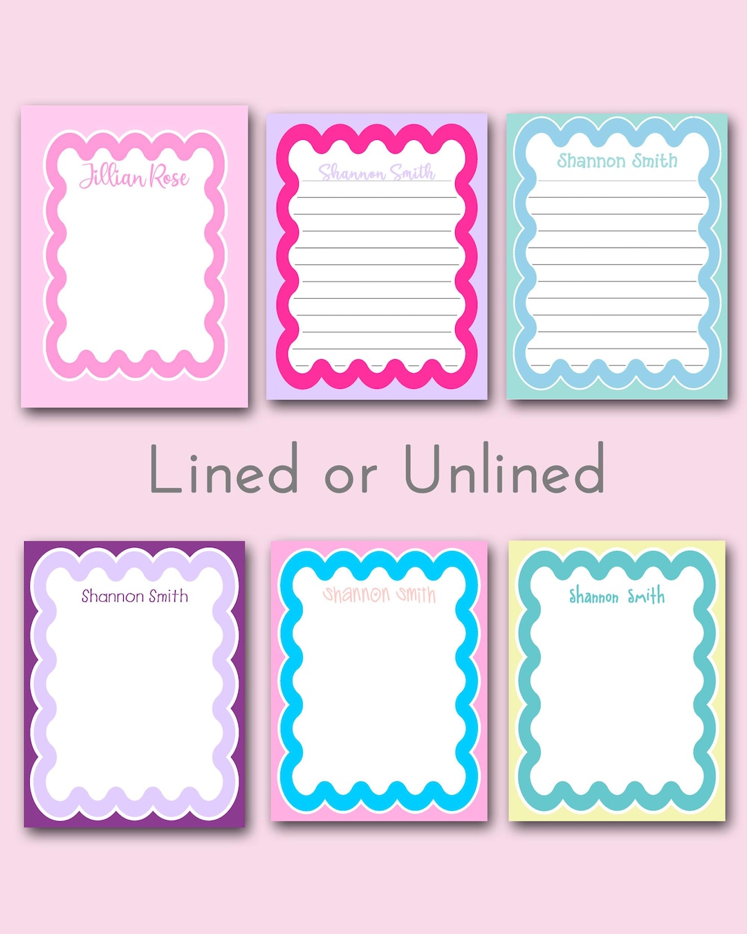 Personalized Wavy Notepad Lined/unlined Choice of Colors, Custom Wavy ...