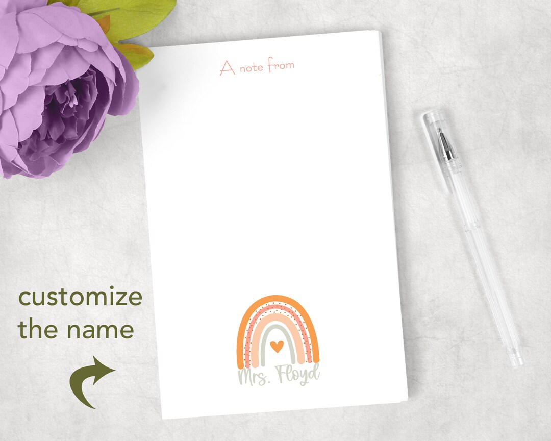 Boho Rainbow Personalized Notepad Note Pad Woman's Ladies Gift Rainbow ...
