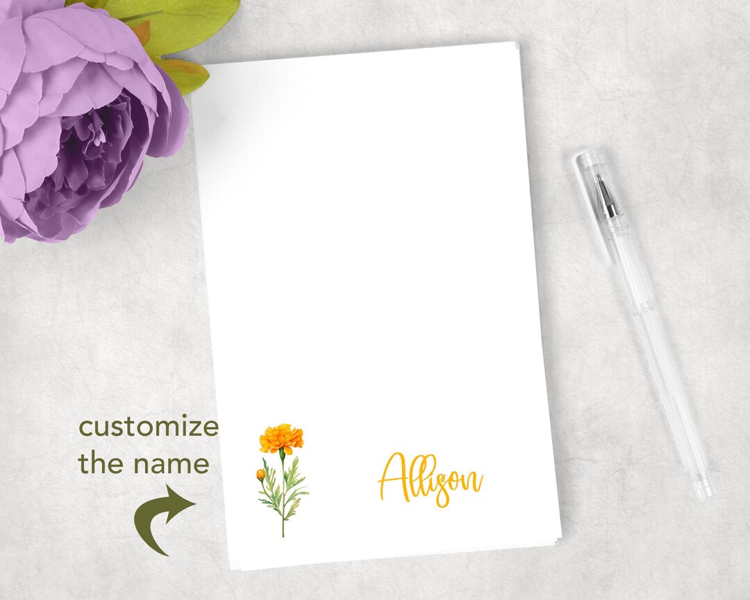 Custom October Birth Flower Note Pad, October Birth Month Gift, Birth ...