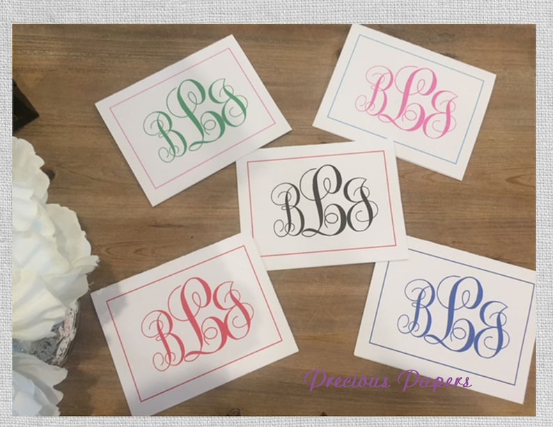 Fancy Script Monogrammed Notecards, Monogrammed Note Cards, Folded ...