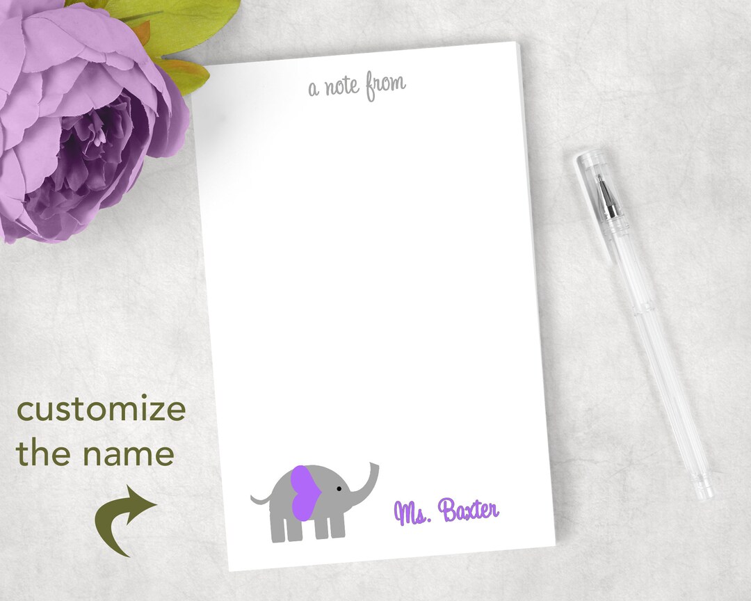 Personalized Elephant Note Pads Personalized Teacher Gift Personalized ...