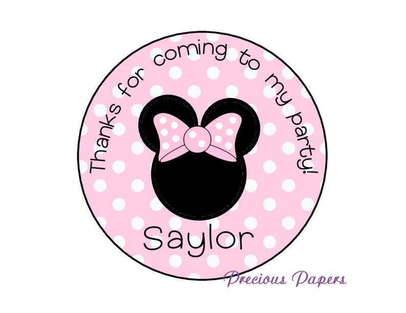 Personalized Pink Polka Dot Minnie Mouse Birthday Stickers - Etsy