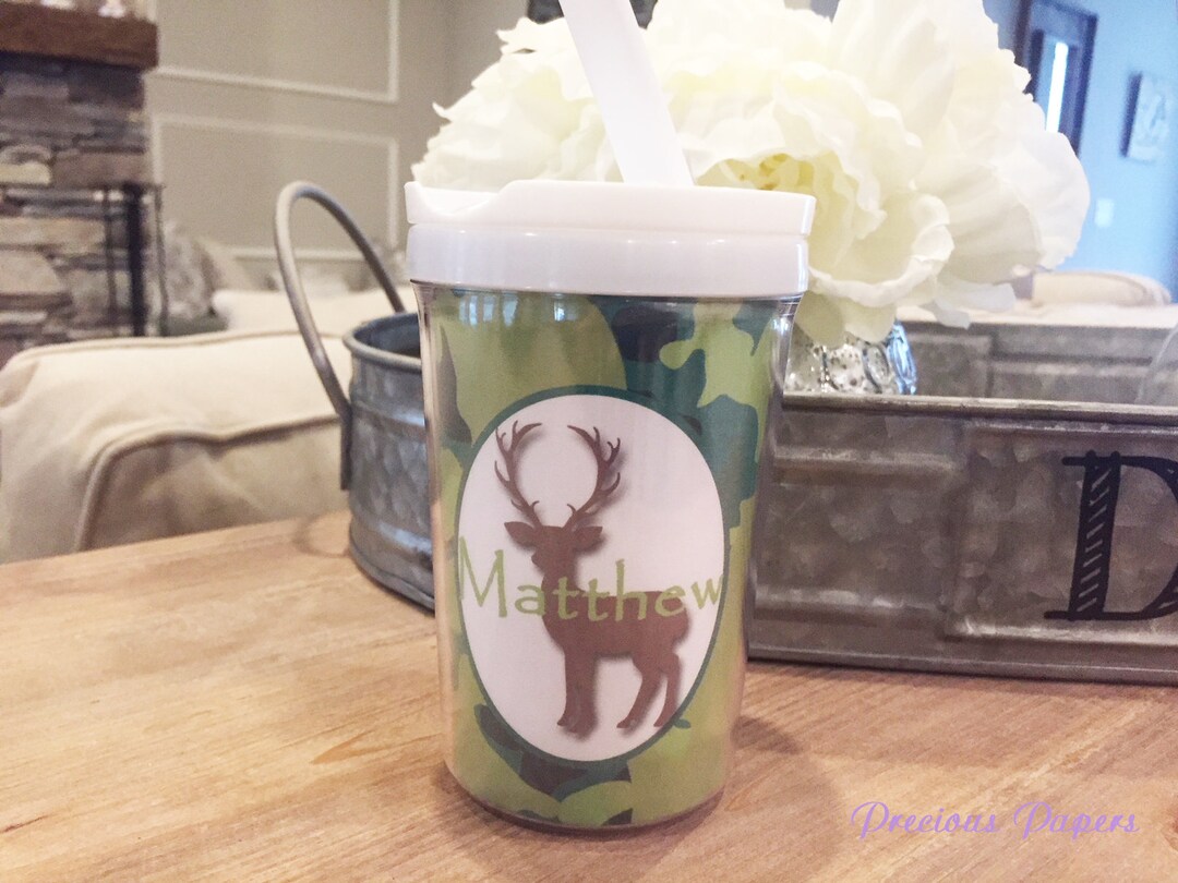 Camo Deer Kids Cup With a Lid and Straw - Boys Deer Personalized Cups ...