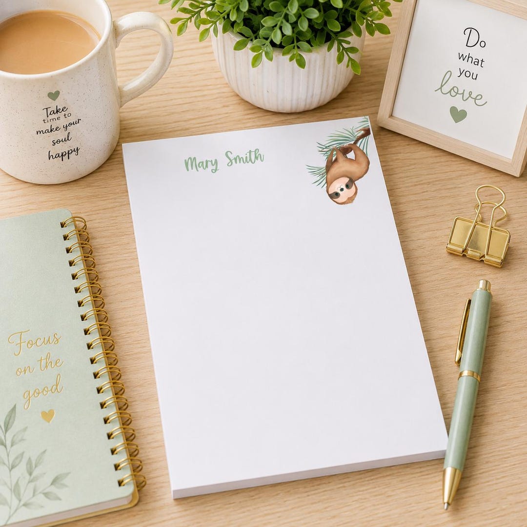 Personalized Sloth Notepad, Custom Gift for Sloth Lover, 2 Sizes ...