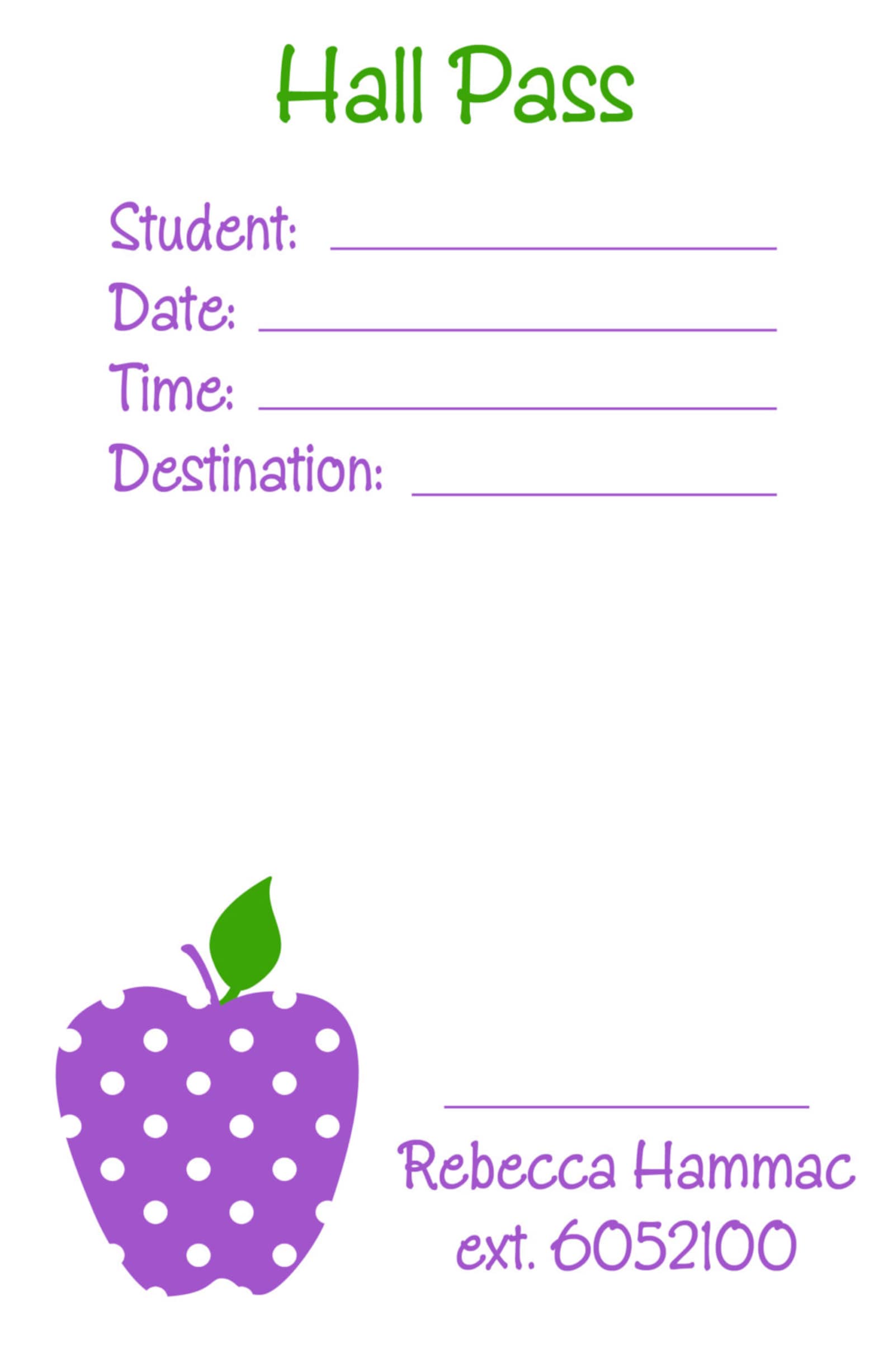 Personalized Teacher's Hall Pass Notepad, Hall Pass Notes, Hall Pass ...