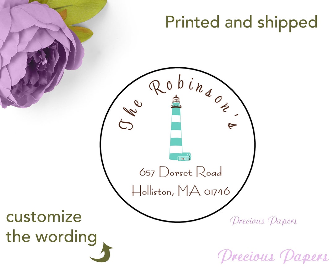 Personalized PRINTED Lighthouse Stickers Return Address Labels Round ...