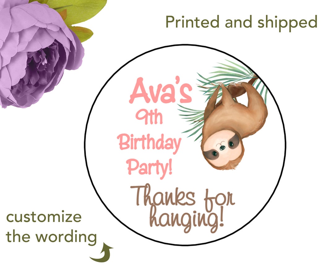 Sloth Birthday Party Sticker Sloth Baby Shower Sticker Label - Etsy