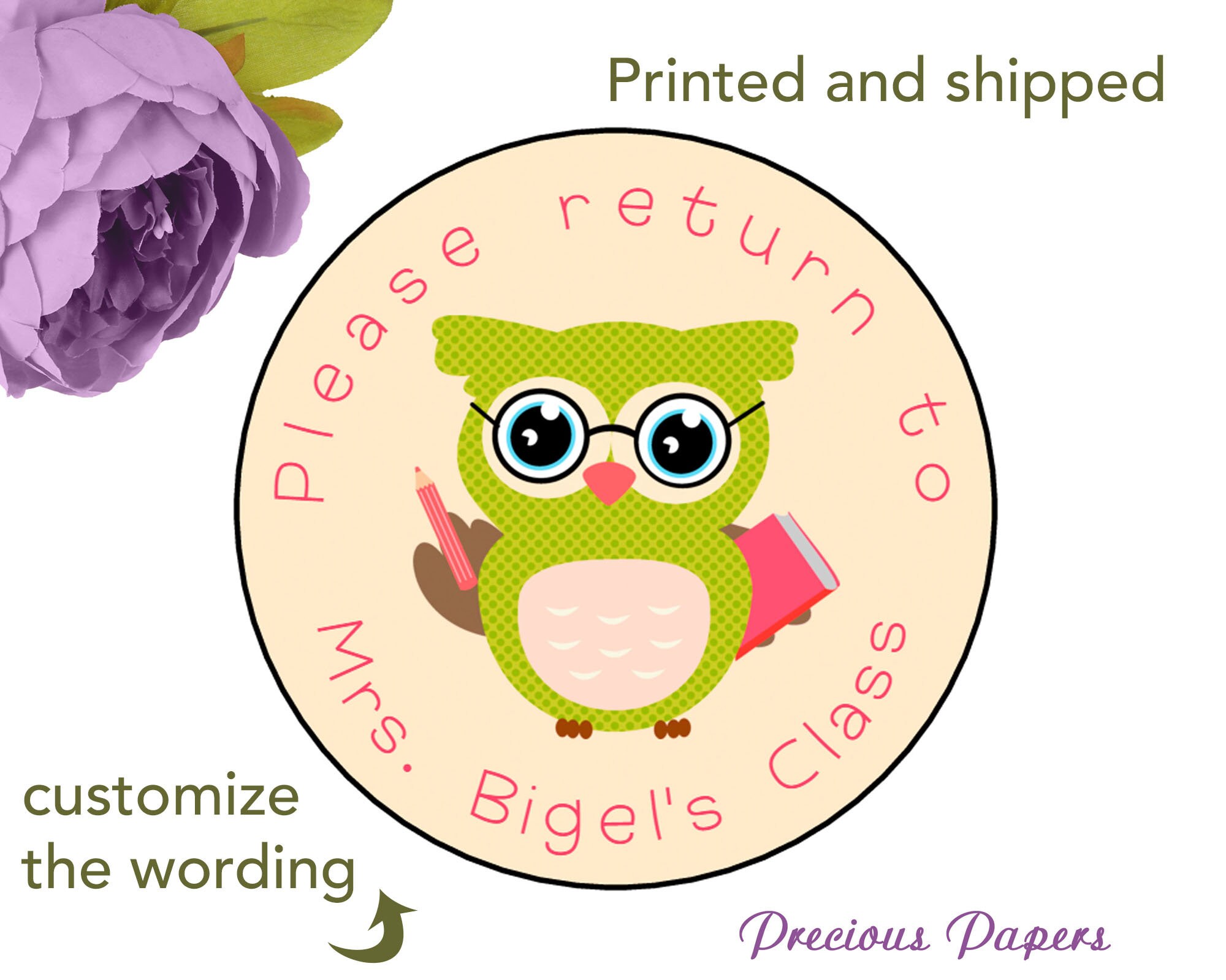 Personalized PRINTED owl classroom stickers back to school | Etsy