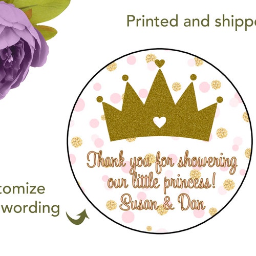 Pink and Gold Princess Birthday Party Stickers Princess - Etsy