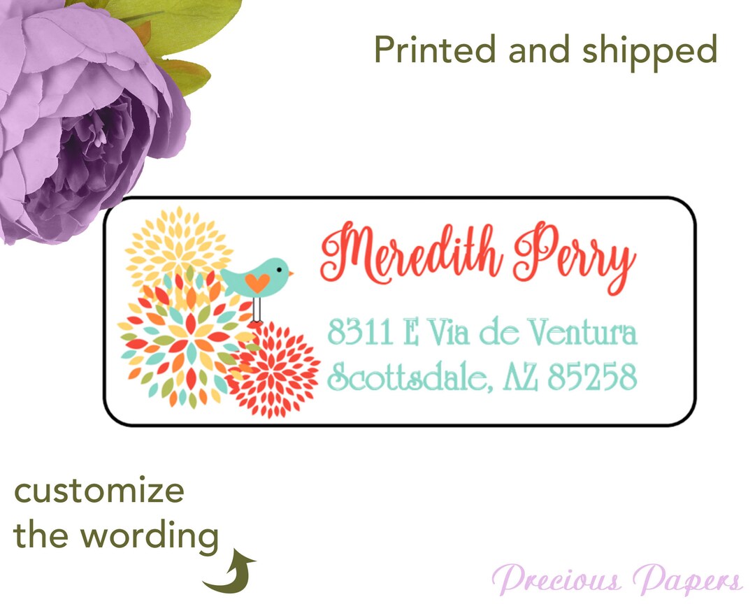 60 Floral Address Labels Flower and Bird Address Labels Personalized ...