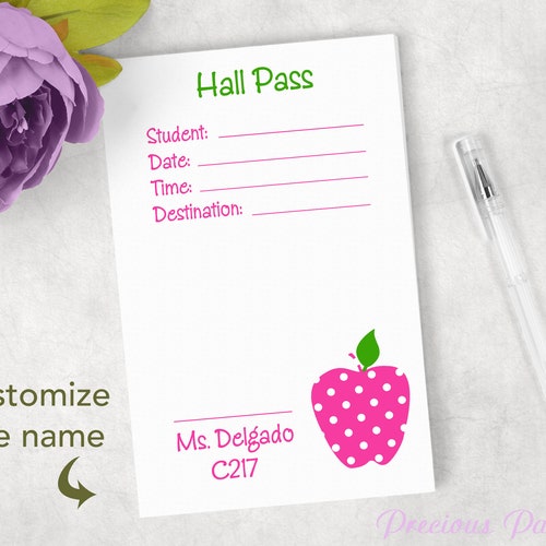 Personalized Teachers Hall Pass Notepad Hall Pass Notes Hall - Etsy