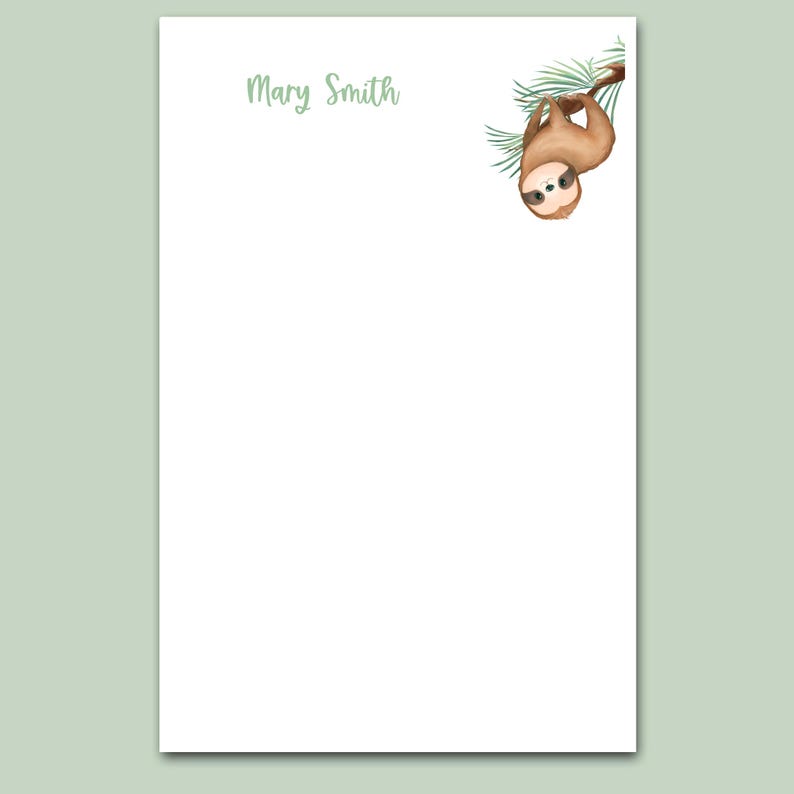 Personalized Sloth Notepad, Custom Gift for Sloth Lover, 2 Sizes ...